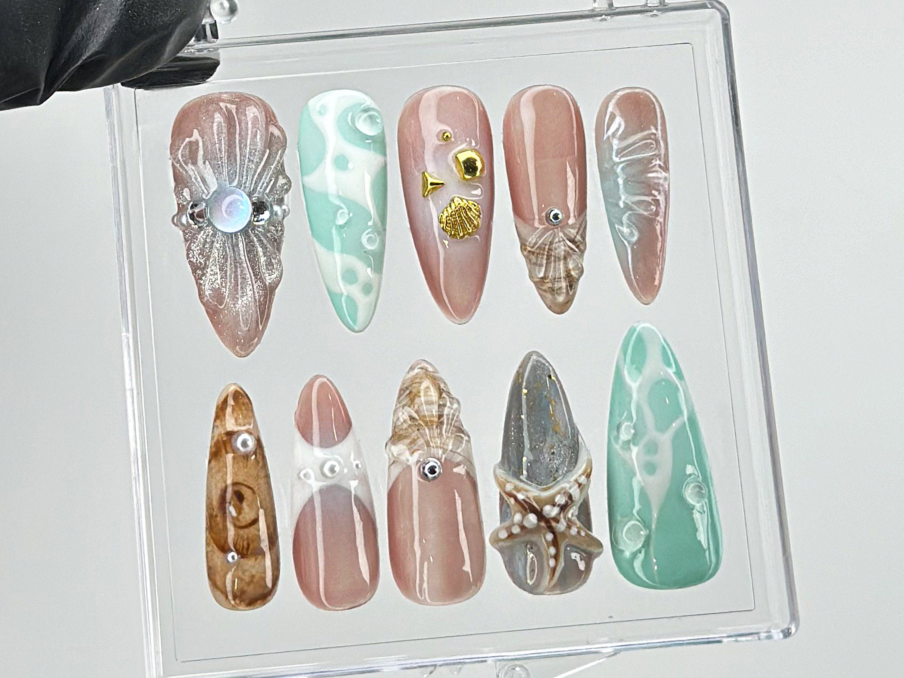 Ocean-Inspired Press On Nails with 3D Starfish | y2k nails |Ocean Nail ...